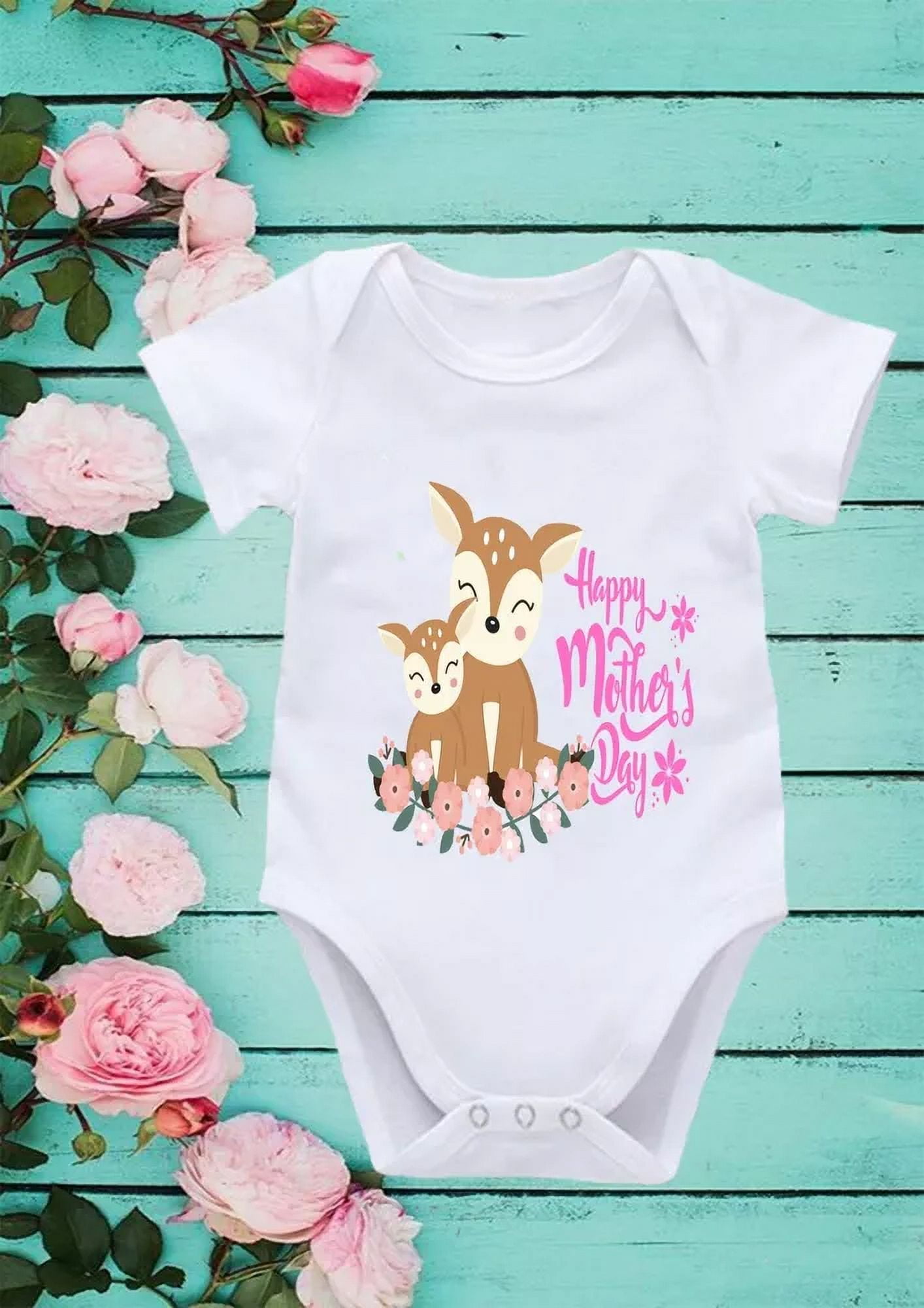 Happy Mothers Day Mother'S Day Deer Cute Animal Baby Girl Boy Bodysuit ...