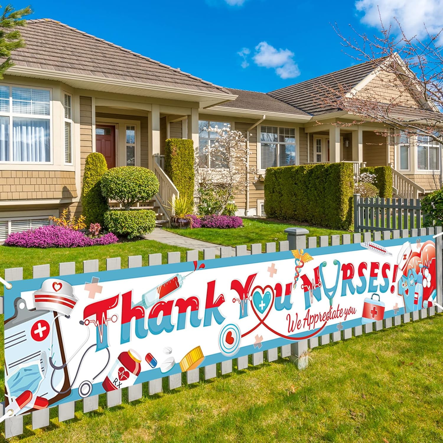 Happy National 2024 Nurses Day Banner,Large Thank You Nurse Banner for ...