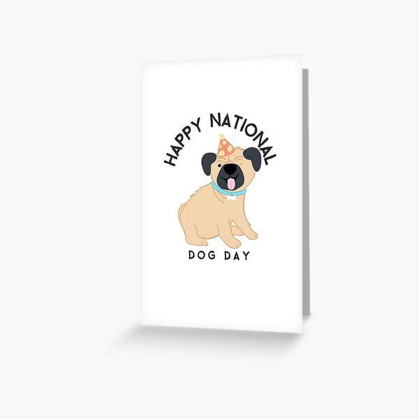 Happy National Dog Day Card – Cute Pug Design with Party Hat – Blank ...