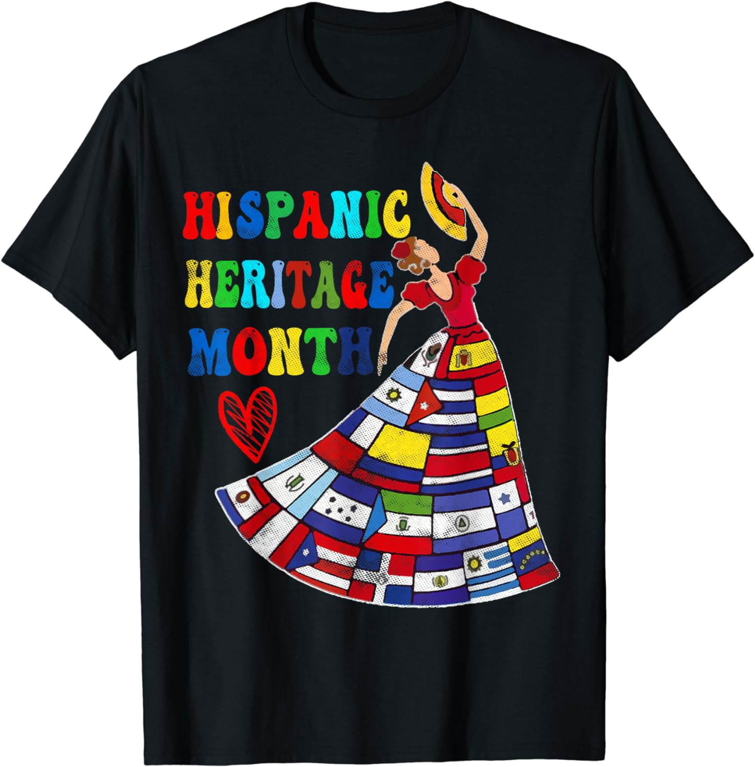 Happy National Hispanic Heritage Month All Countries Heart T-Shirt ...