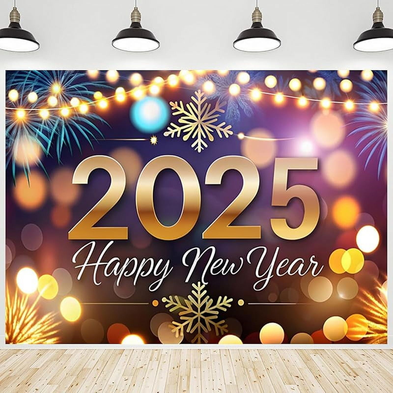 Happy Near Year 2025 Backdrop Colorful Golden Snowflake Fireworks New ...