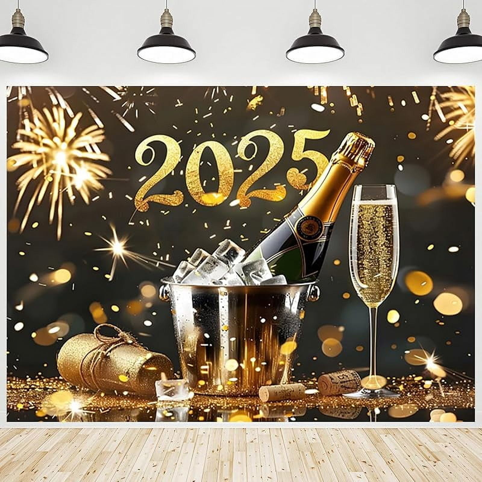 Happy Near Year 2025 Backdrop Glitter Golden Champagne Dots New Year ...