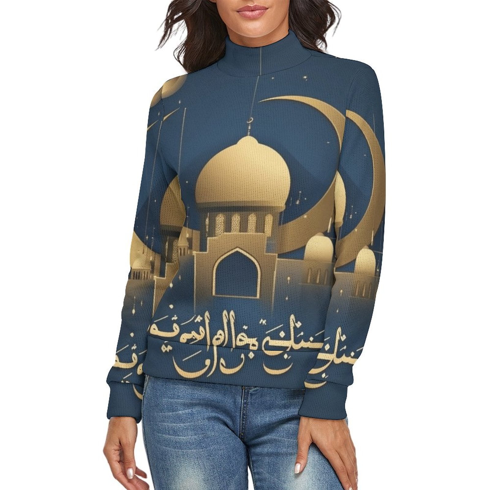 Happy New Hijri Year Arabic Women's Turtleneck Sweater Long Sleeve ...