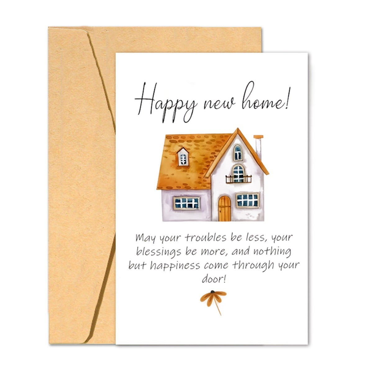 Happy New Home Card – Charming House Illustration with Heartfelt Wishes ...
