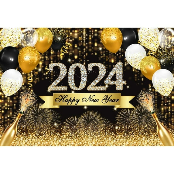 Happy New Year 2024 Sparkle Photo Background Decoration s Balloons Spray Champagne Customized ...