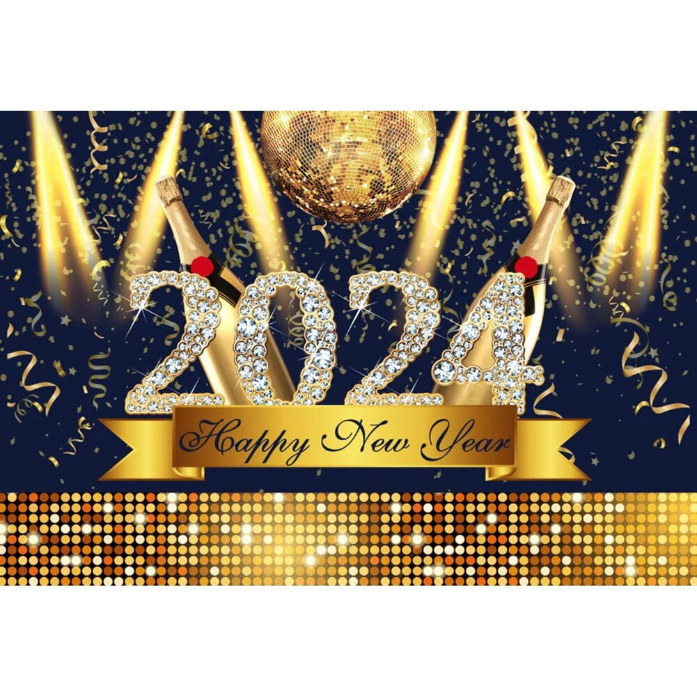 Happy New Year 2024 Sparkle Photo Background Decoration s Balloons Spray Champagne Customized ...