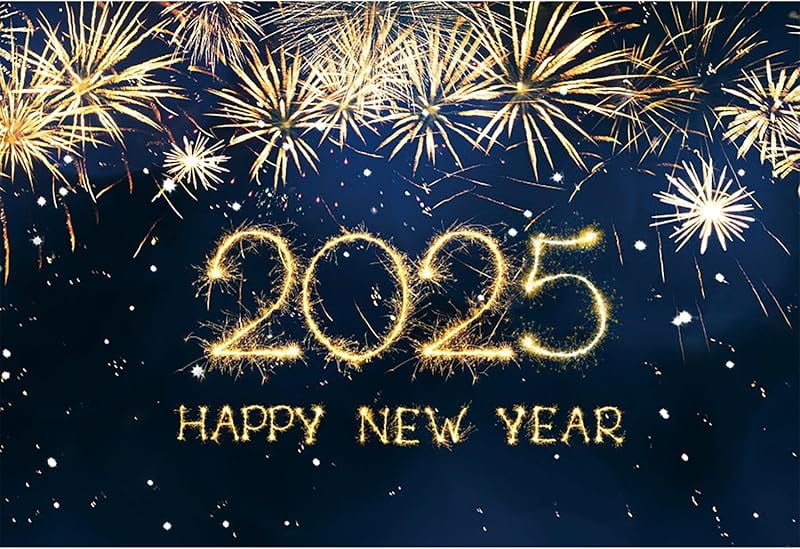 Happy New Year 2025 Backdrop Beautiful Gold Fireworks Blue New Year ...