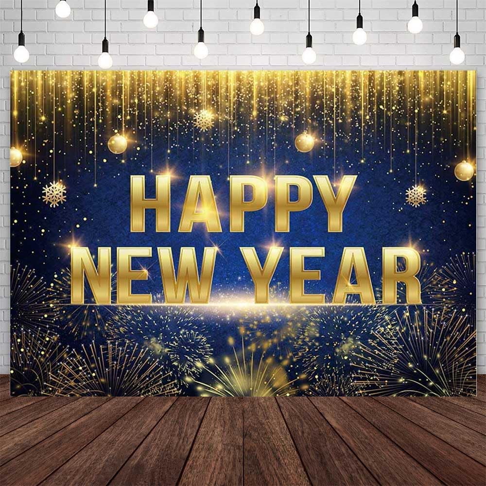 Happy New Year 2025 Backdrop Blue and Gold Sequins Bokeh Photo Background for Happy New Year Eve ...