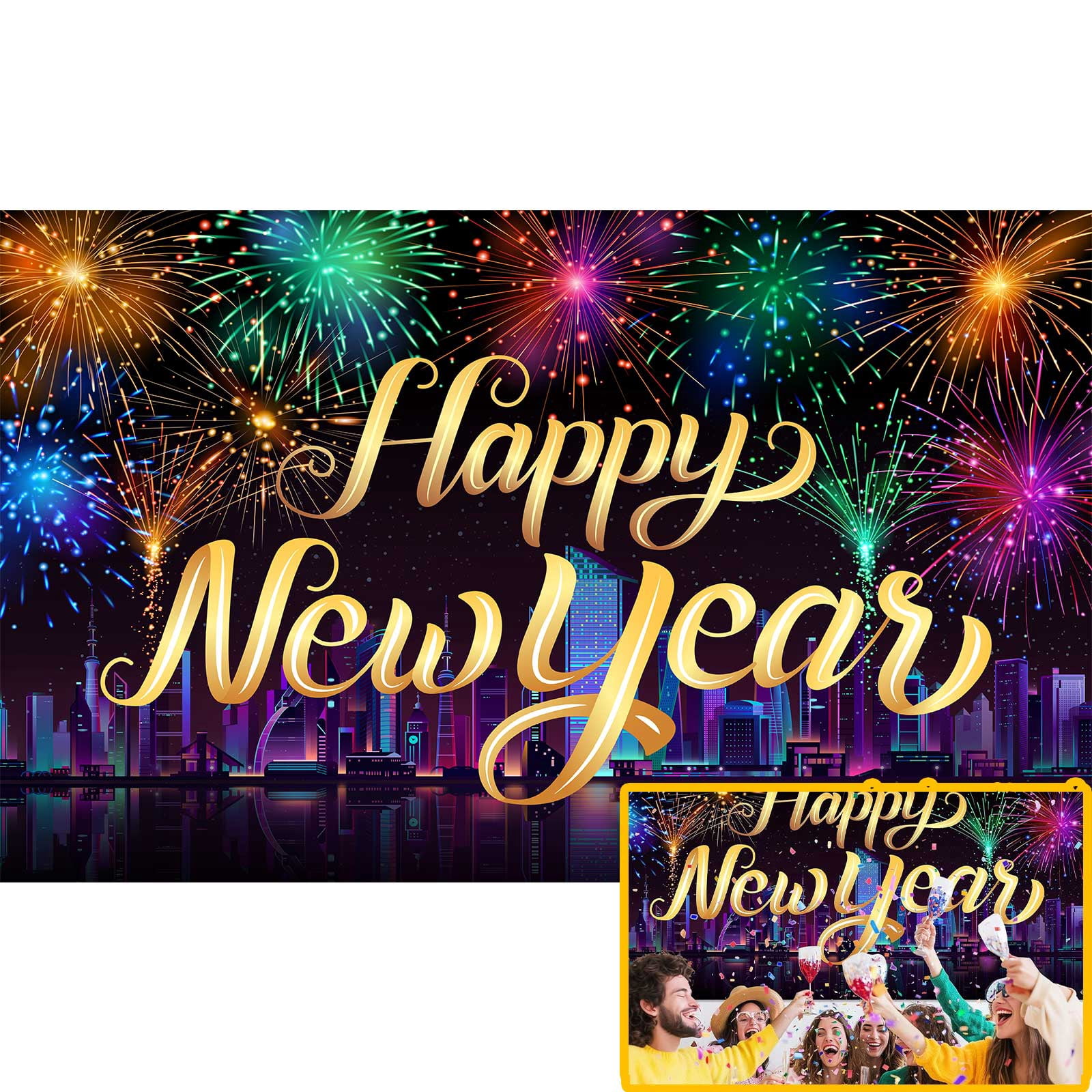 Happy New Year 2025 Backdrops for Photoshoot, Colorful Fireworks for ...