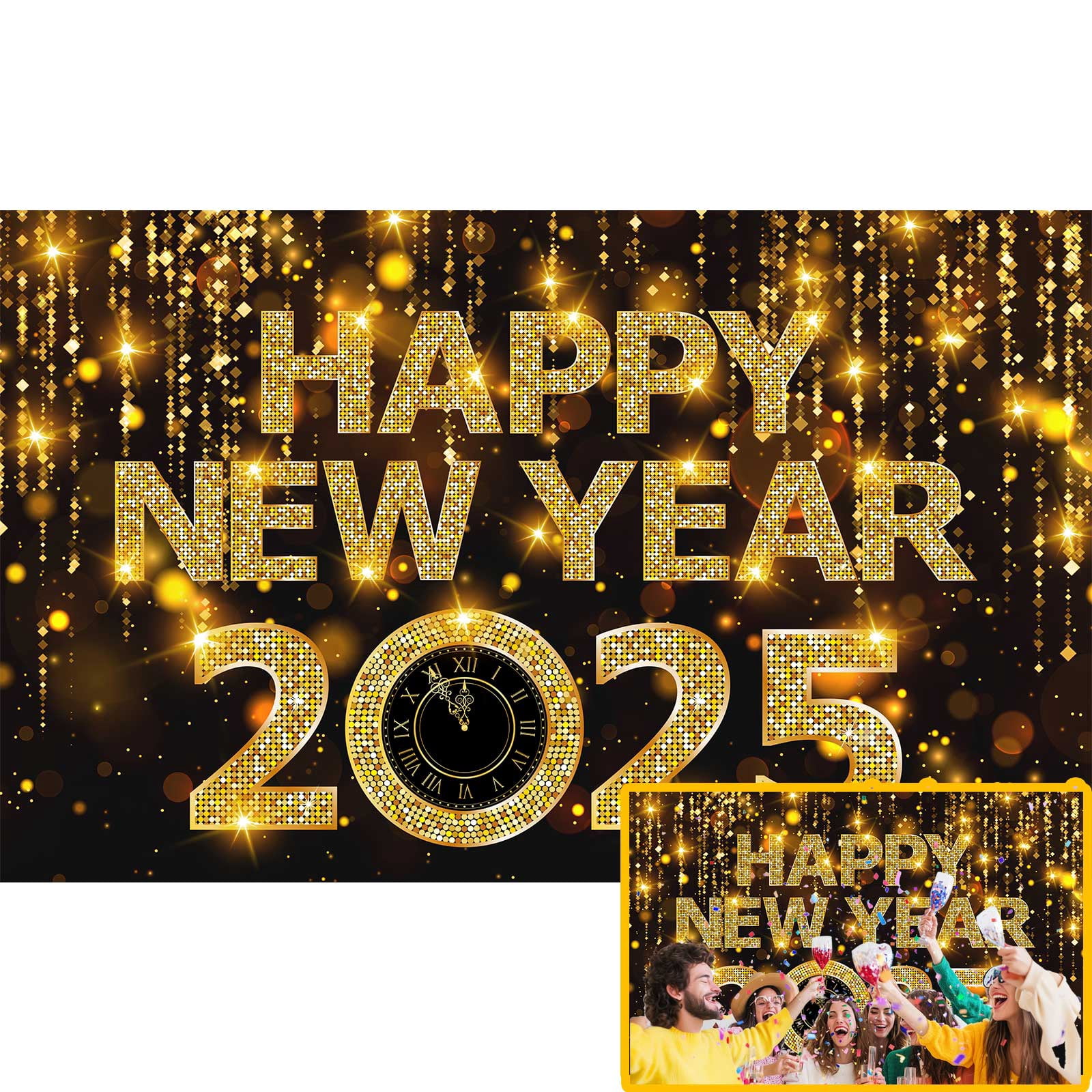 Happy New Year 2025 Backdrops for Photoshoot, Golden New Year Eve ...