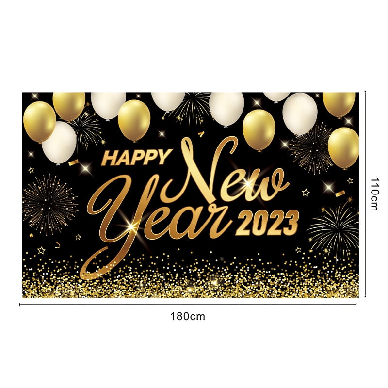 Happy New Year 2025 Banner Backdrop Decorations Fireworks Clock Yard ...