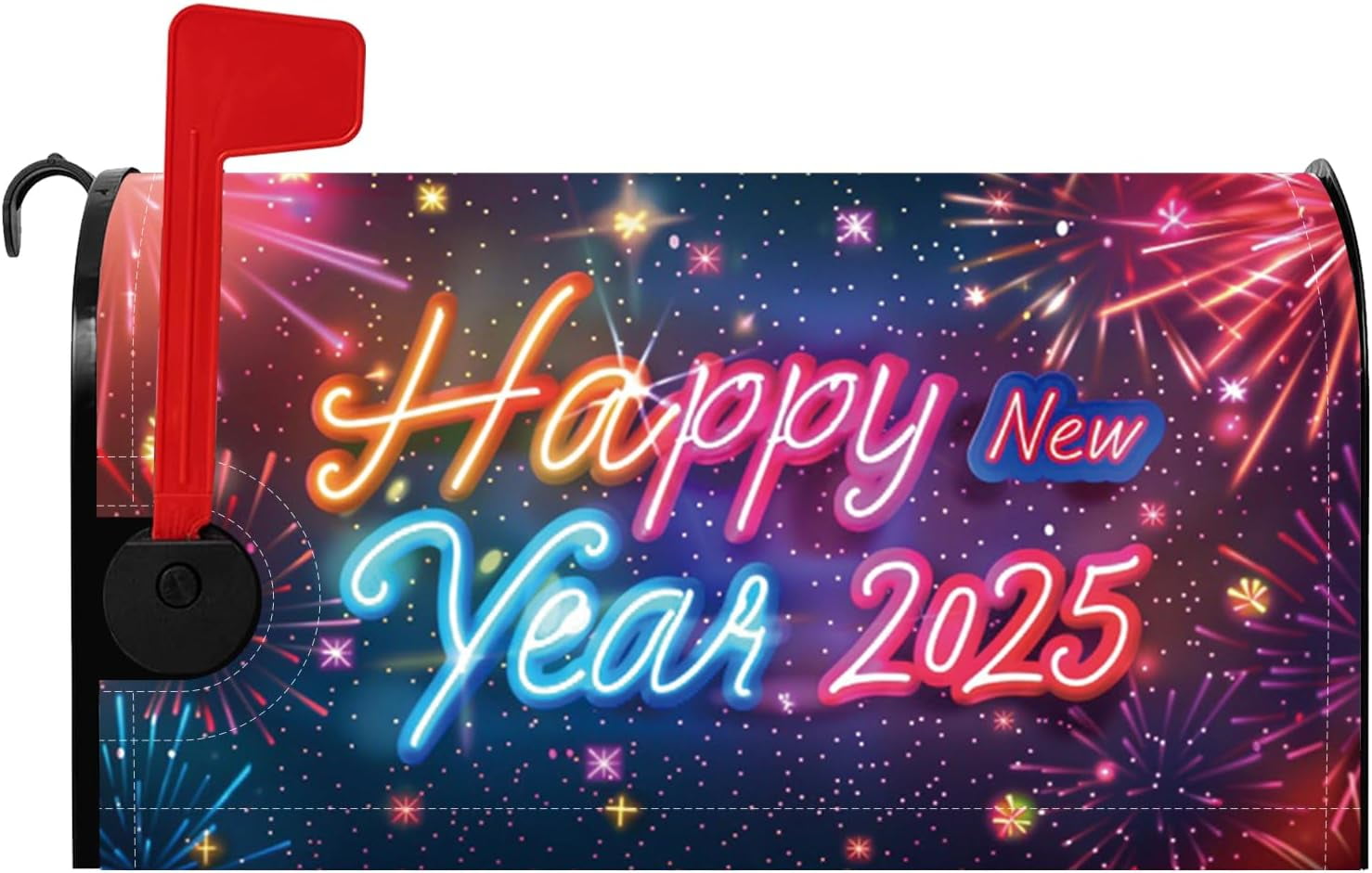 Happy New Year 2025 Mailbox Cover Colorful Neon Firework Celebrating ...