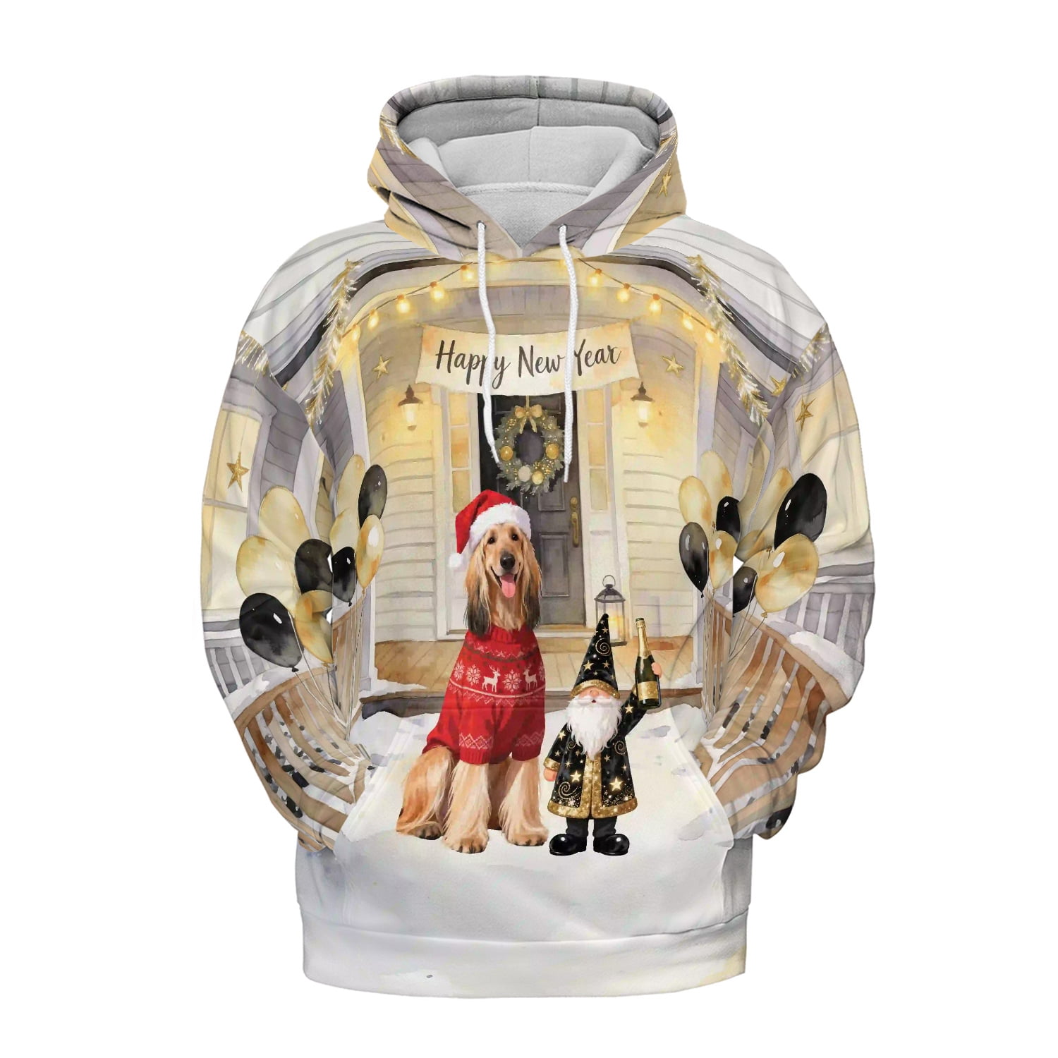 Happy New Year 2026 Afghan Hound Santa Gnome Holiday Party Snow All ...