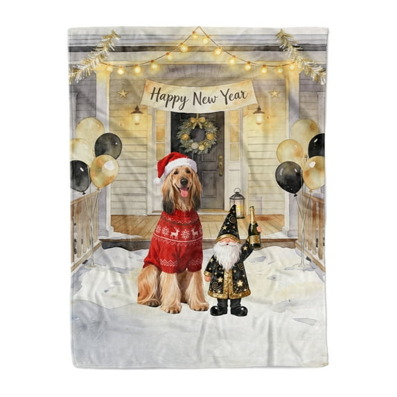 Happy New Year 2026 Afghan Hound Santa Gnome Holiday Party Snow Cozy ...
