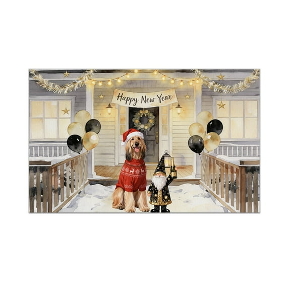 Happy New Year 2026 Afghan Hound Santa Gnome Holiday Party Snow Doormat ...