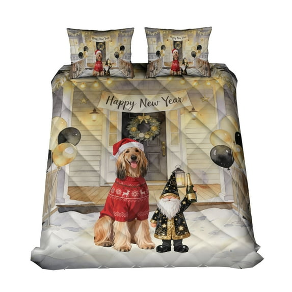 Happy New Year 2026 Afghan Hound Santa Gnome Holiday Party Snow Quilt ...