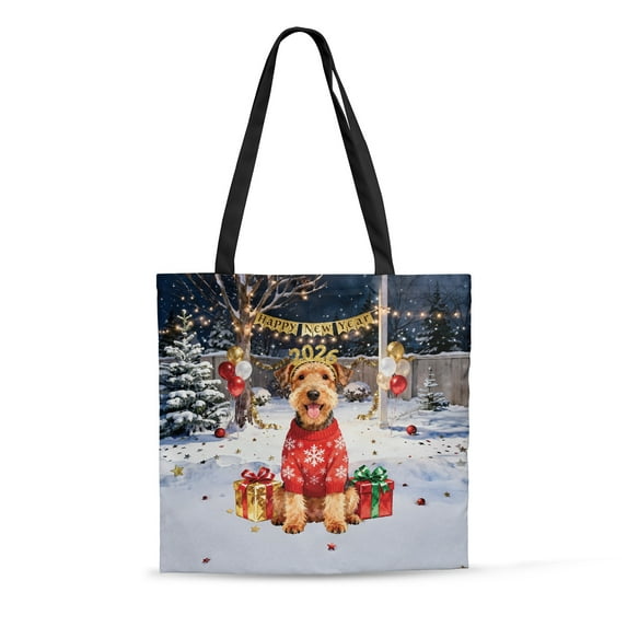 Happy New Year 2026 Airedale Terrier Holiday Balloons Party Snow All ...