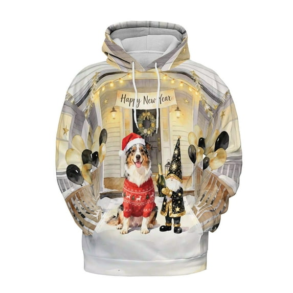 Happy New Year 2026 Australian Shepherd Santa Gnome Holiday Party Snow ...