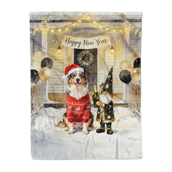Happy New Year 2026 Australian Shepherd Santa Gnome Holiday Party Snow ...