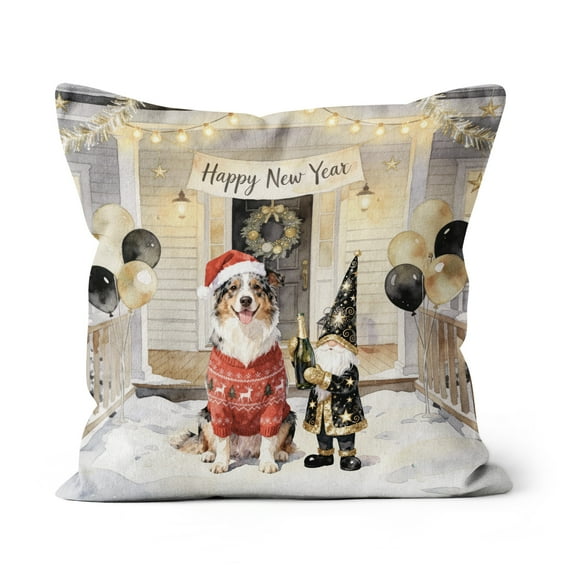 Happy New Year 2026 Australian Shepherd Santa Gnome Holiday Party Snow ...