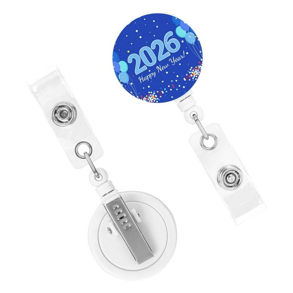 Happy New Year 2026 Badge Reel Retractable Badge Clip Id Card Name Tags ...