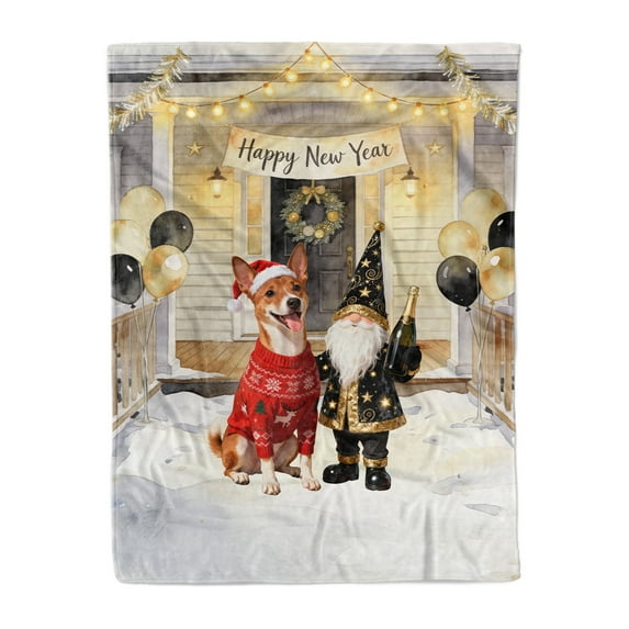 Happy New Year 2026 Basenji Santa Gnome Holiday Party Snow Cozy Fleece ...