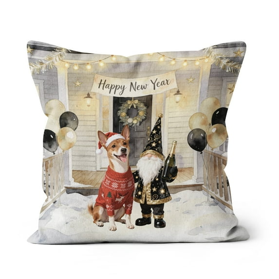 Happy New Year 2026 Basenji Santa Gnome Holiday Party Snow Pillow ...