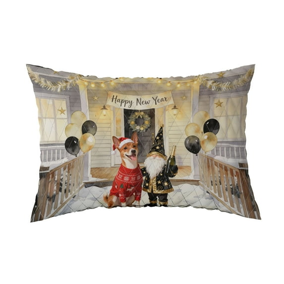 Happy New Year 2026 Basenji Santa Gnome Holiday Party Snow Quilt ...