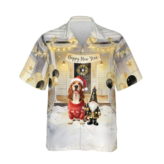 Happy New Year 2026 Basset Hound Santa Gnome Holiday Party Snow ...