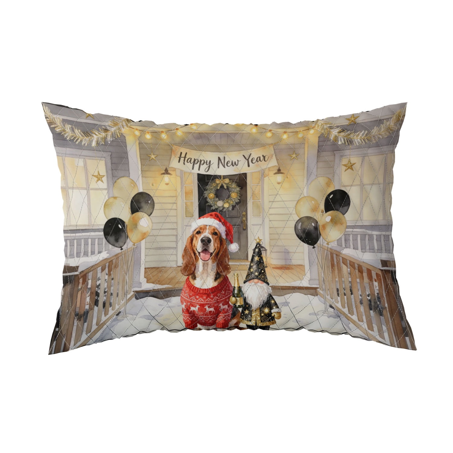 Happy New Year 2026 Basset Hound Santa Gnome Holiday Party Snow Quilt ...