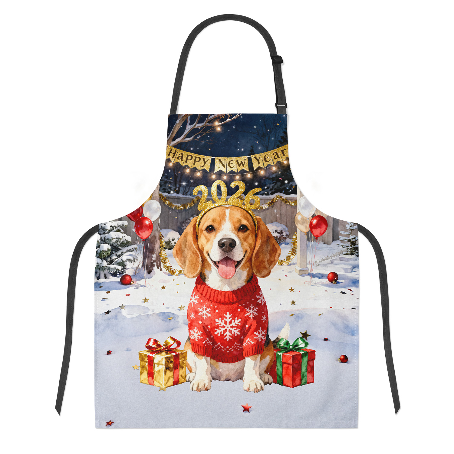 Happy New Year 2026 Beagle Holiday Balloons Party Snow Apron Beagles ...