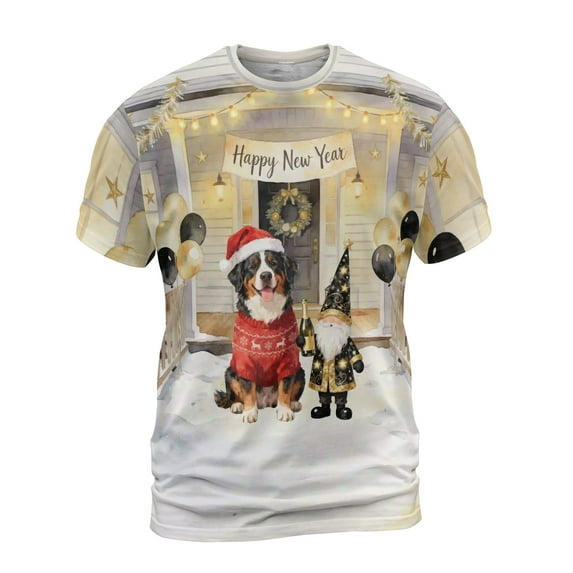 Happy New Year 2026 Bernese Mountain Dog Santa Gnome Holiday Party Snow ...