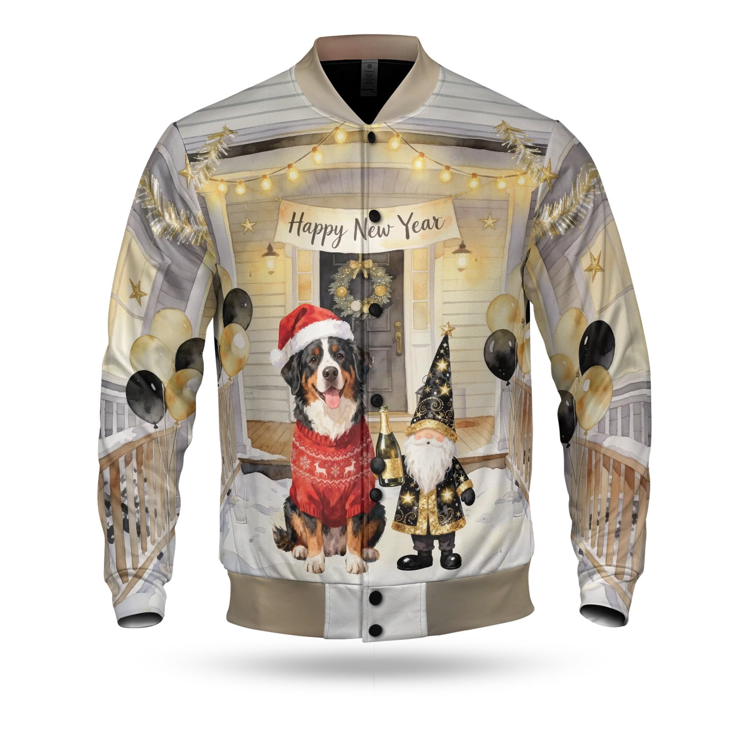 Happy New Year 2026 Bernese Mountain Dog Santa Gnome Holiday Party Snow All Over Print 3D ...