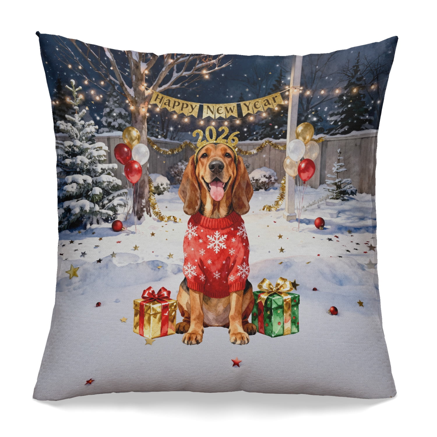Happy New Year 2026 Bloodhound Holiday Balloons Party Snow Pillowcase ...