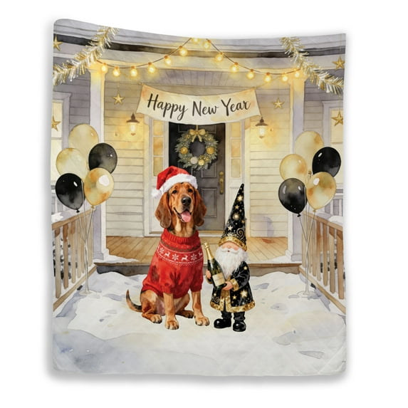 Happy New Year 2026 Bloodhound Santa Gnome Holiday Party Snow Quilt ...
