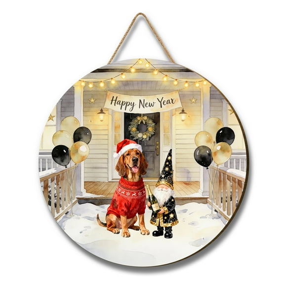 Happy New Year 2026 Bloodhound Santa Gnome Holiday Party Snow Round ...