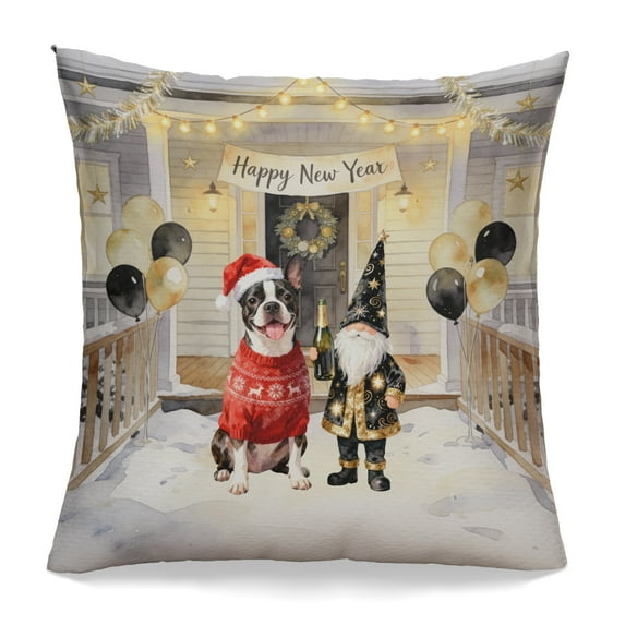 Happy New Year 2026 Boston Terrier Santa Gnome Holiday Party Snow ...