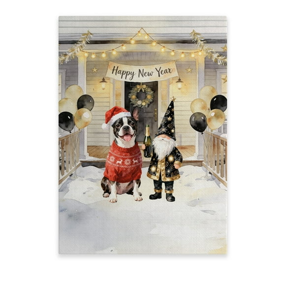 Happy New Year 2026 Boston Terrier Santa Gnome Holiday Party Snow ...