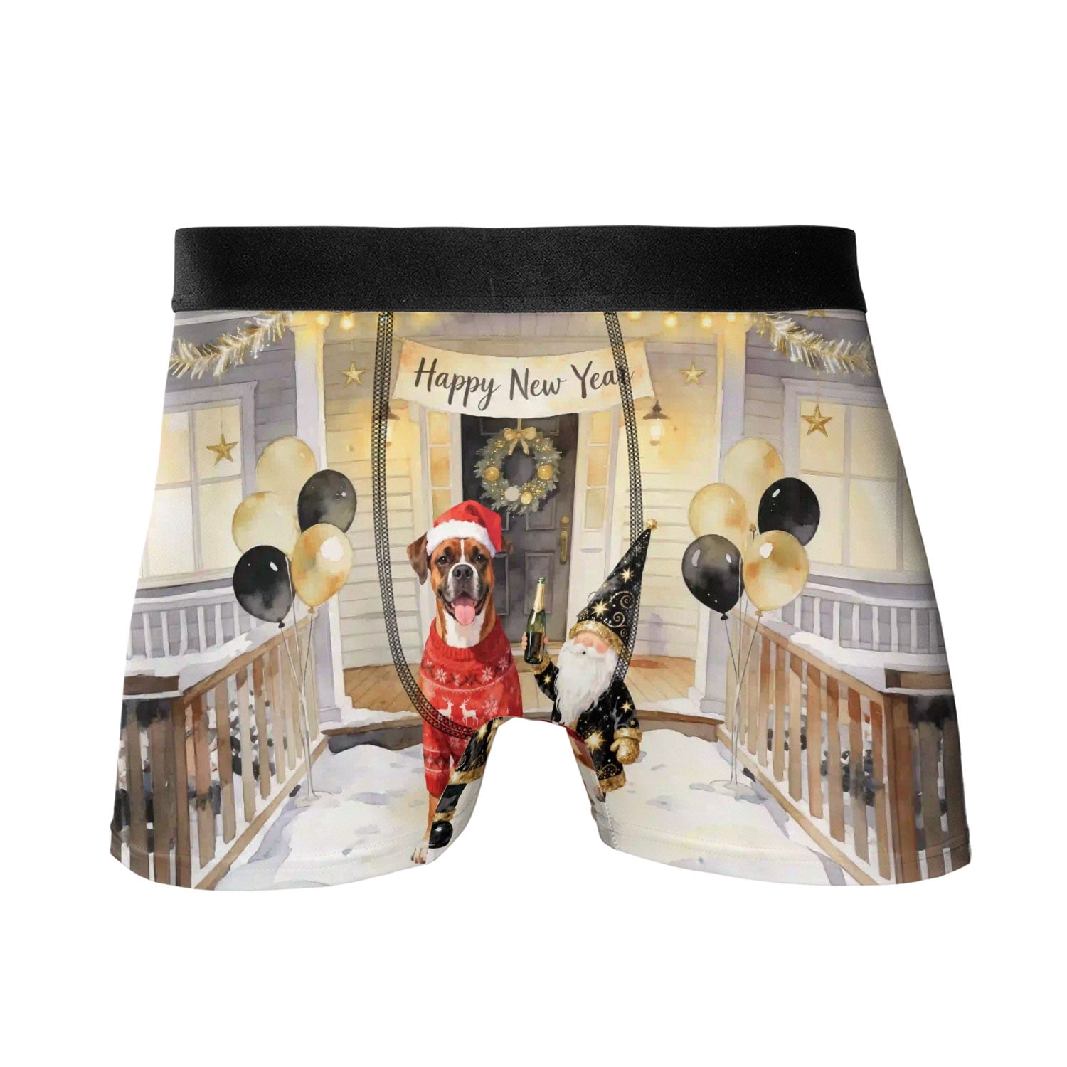 Happy New Year 2026 Boxer Santa Gnome Holiday Party Snow All Over Print ...