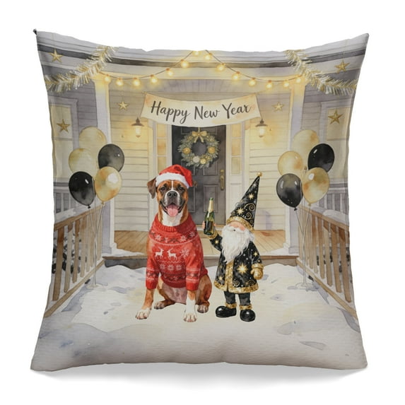 Happy New Year 2026 Boxer Santa Gnome Holiday Party Snow Pillowcase ...