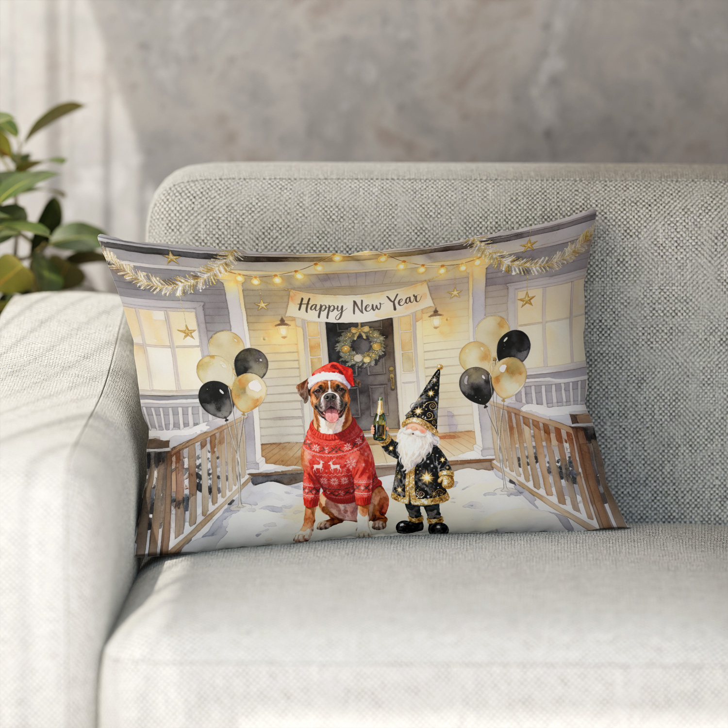 Happy New Year 2026 Boxer Santa Gnome Holiday Party Snow Pillowcase ...