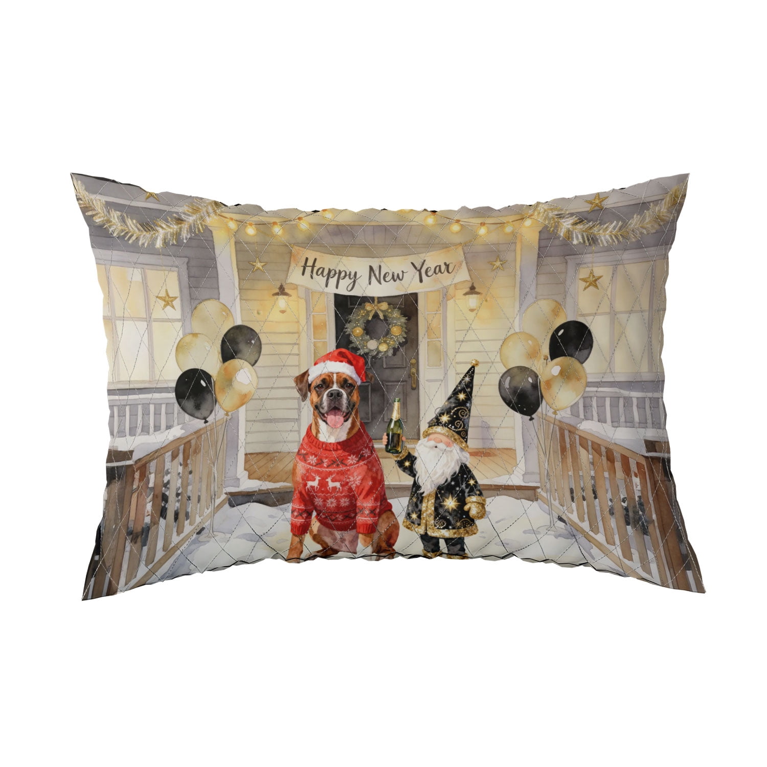 Happy New Year 2026 Boxer Santa Gnome Holiday Party Snow Quilt ...
