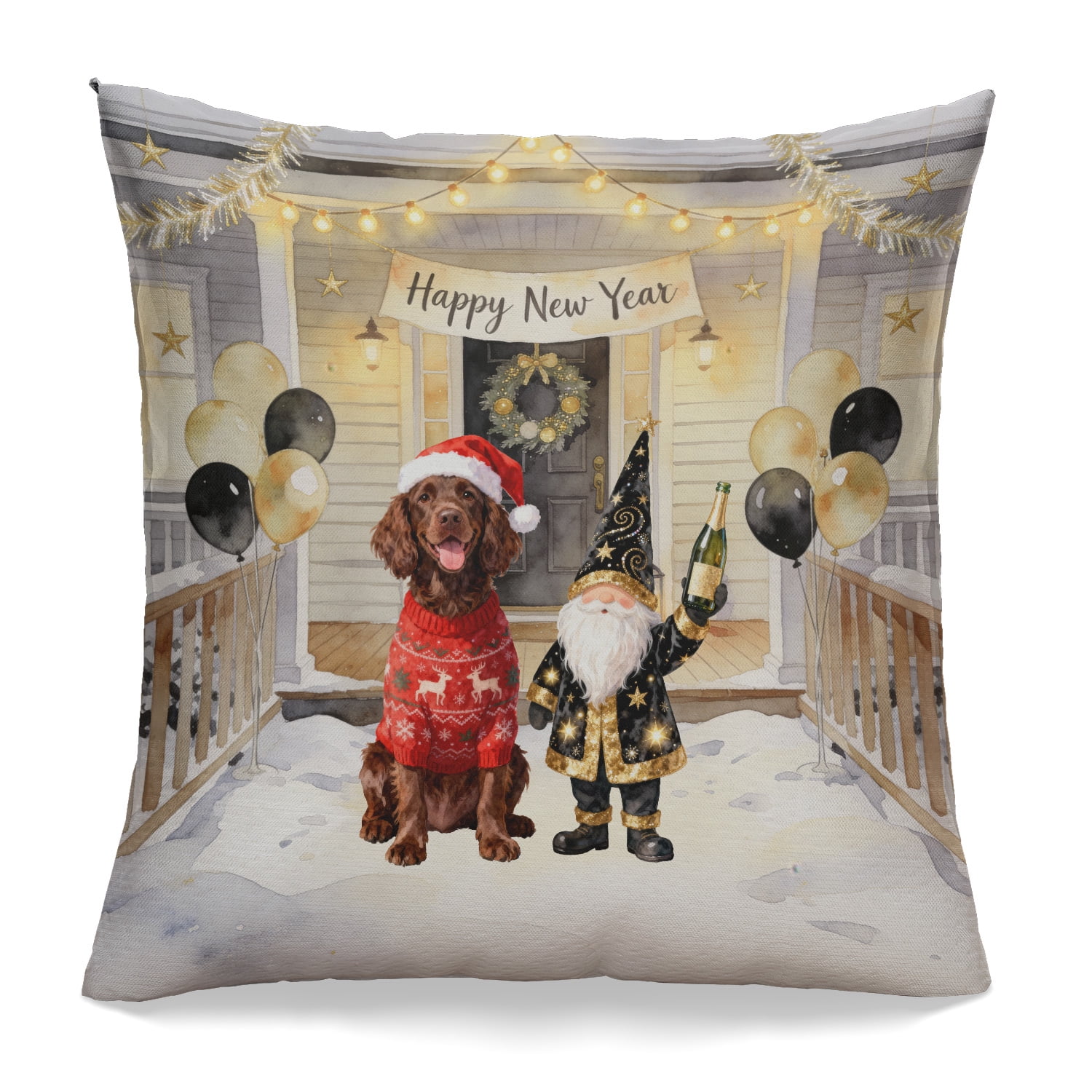 Happy New Year 2026 Boykin Spaniel Santa Gnome Holiday Party Snow ...