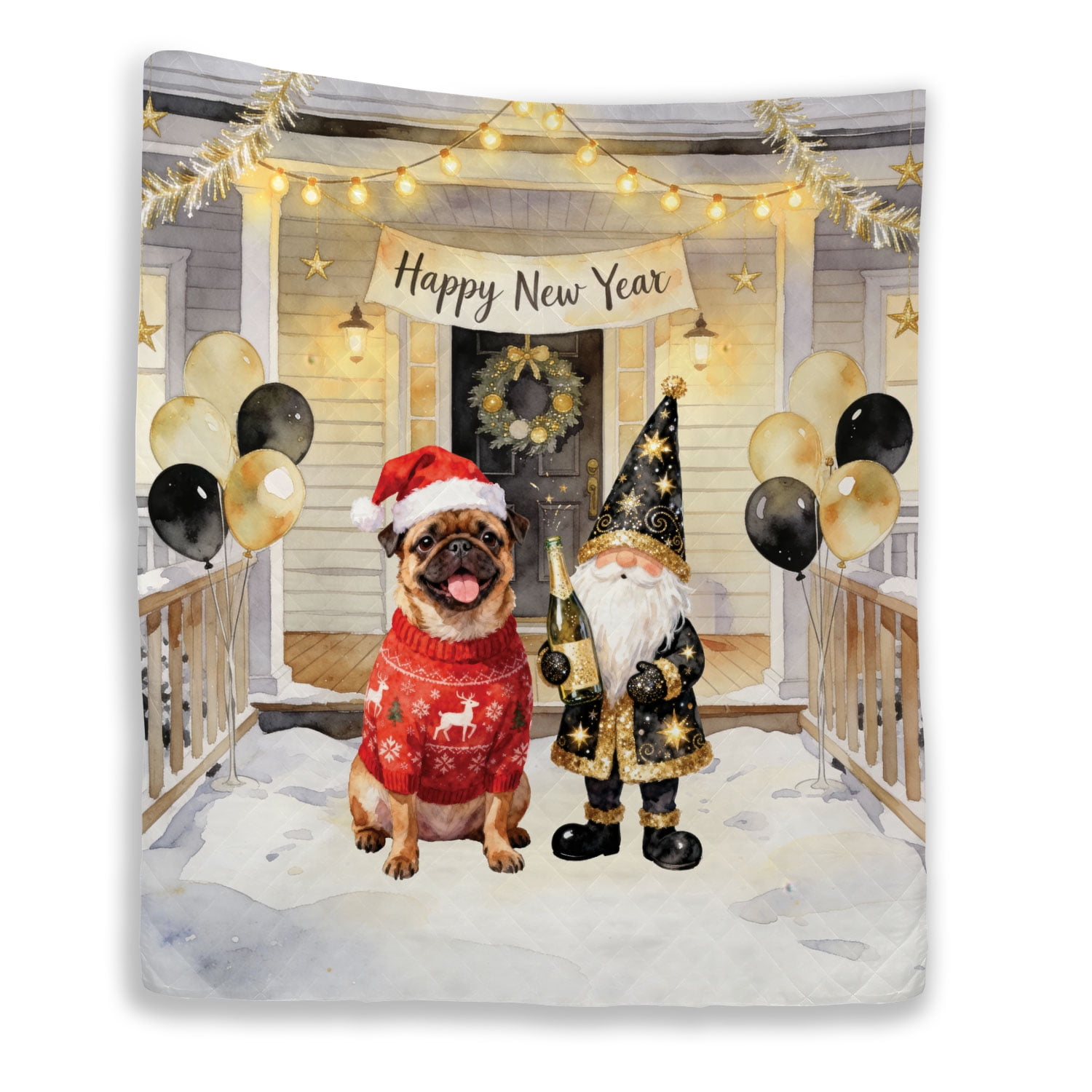 Happy New Year 2026 Brussels Griffon Santa Gnome Holiday Party Snow ...