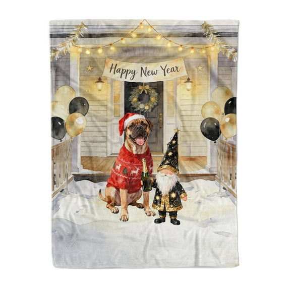 Happy New Year 2026 Bullmastiff Santa Gnome Holiday Party Snow Cozy ...