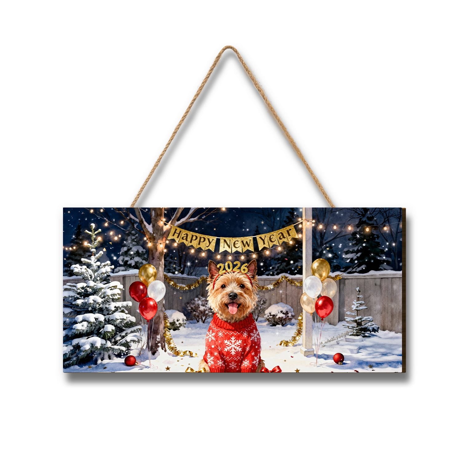 Happy New Year 2026 Cairn Terrier Holiday Balloons Party Snow Landscape ...