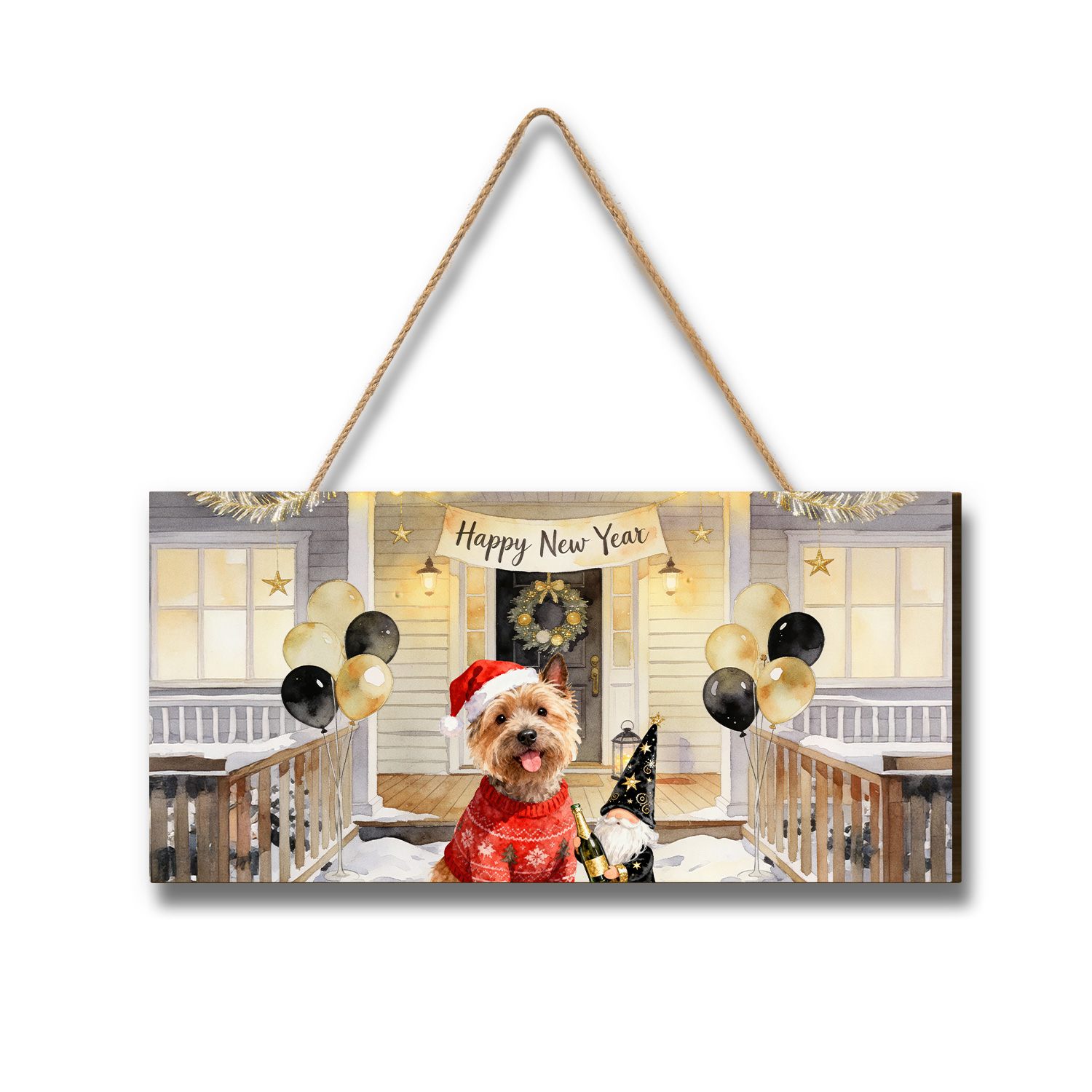 Happy New Year 2026 Cairn Terrier Santa Gnome Holiday Party Snow ...