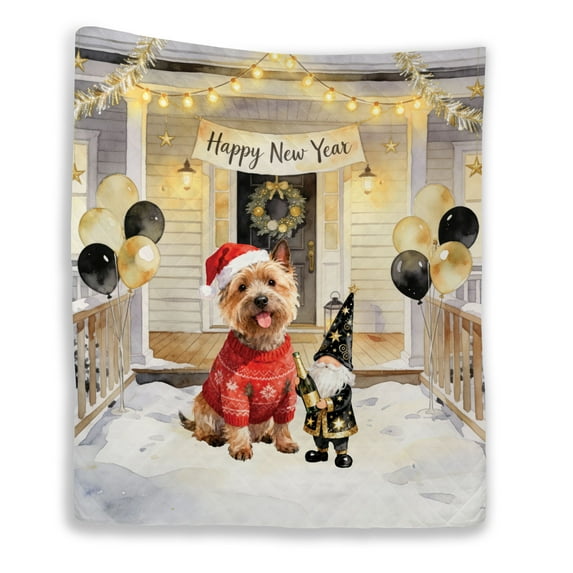 Happy New Year 2026 Cairn Terrier Santa Gnome Holiday Party Snow Quilt ...