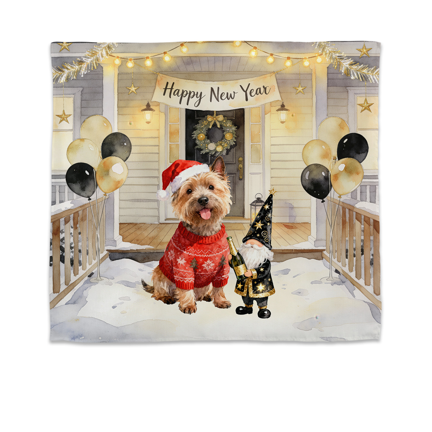 Happy New Year 2026 Cairn Terrier Santa Gnome Holiday Party Snow ...