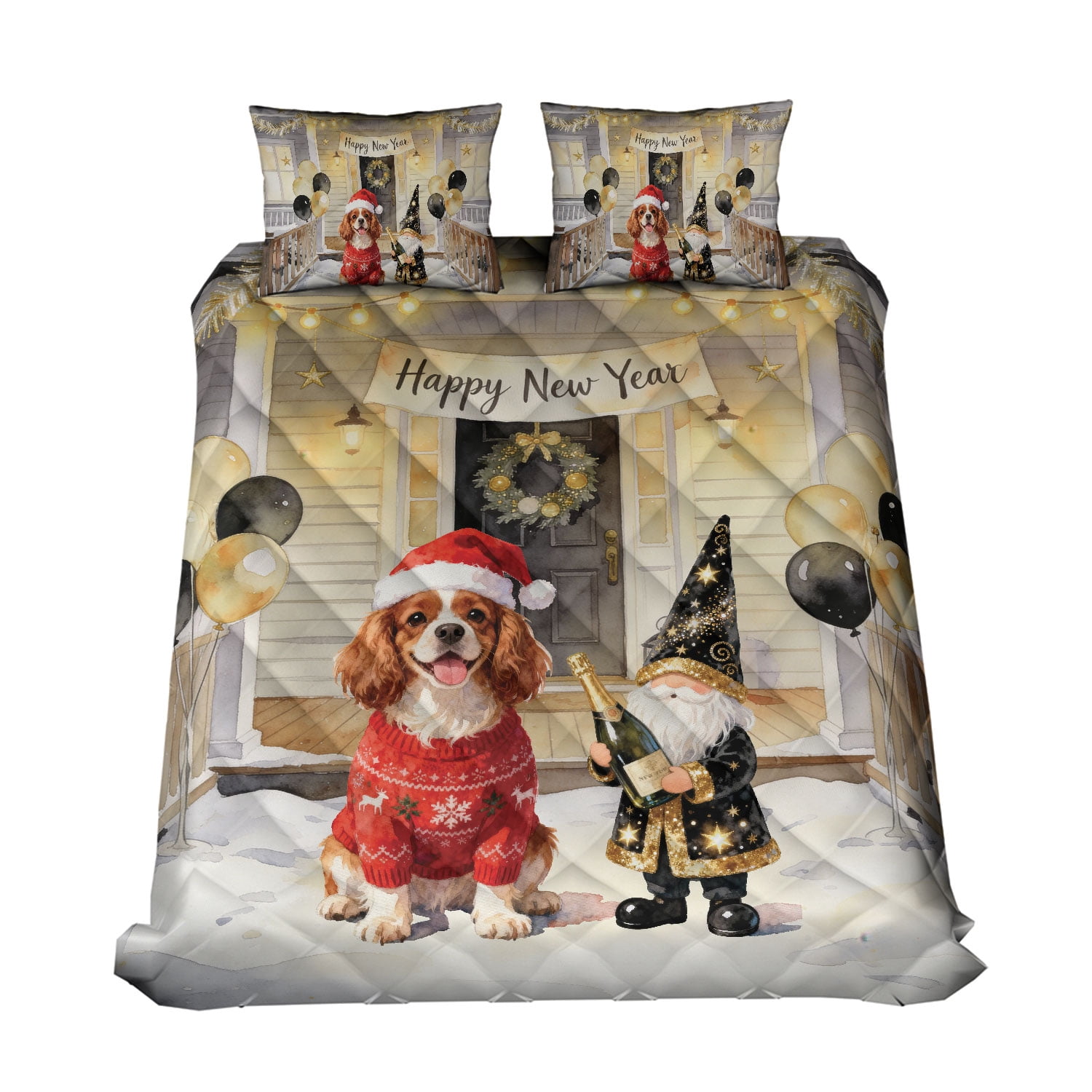 Happy New Year 2026 Cavalier King Charles Spaniel Santa Gnome Holiday ...